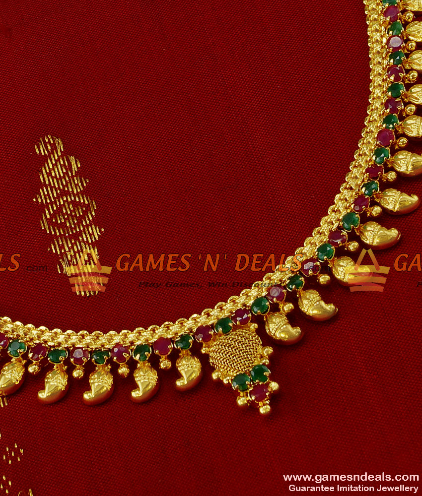 NCKN218 - AD Stone Mango Necklace HandMade Full Net Design Bridal Jewellery